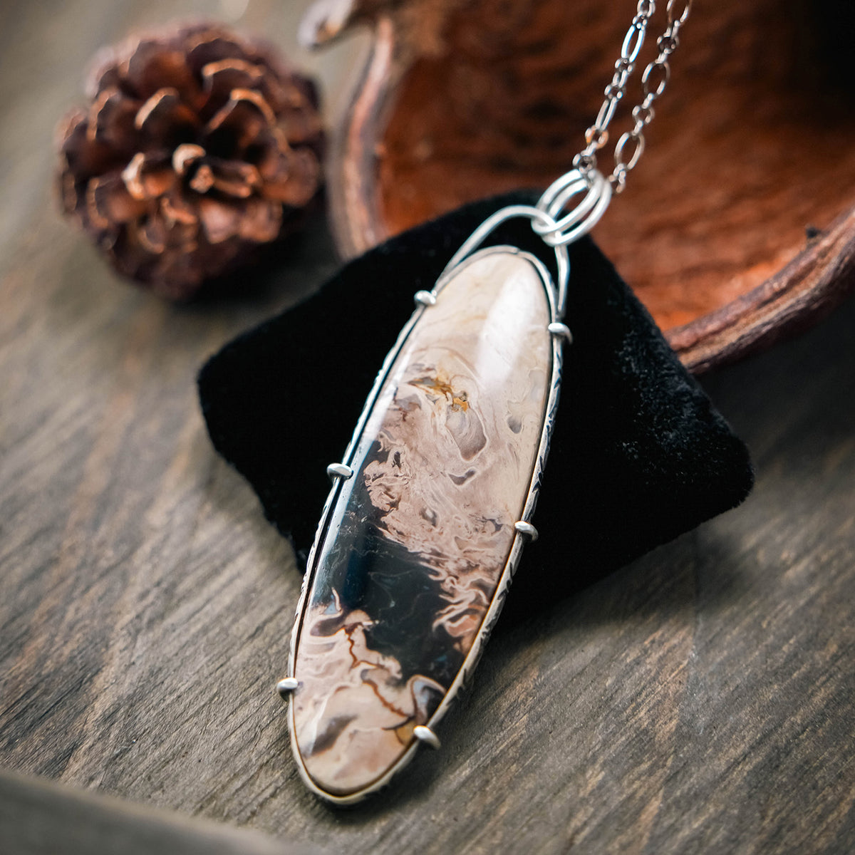 Fossilized Palm Root Sterling Silver Beige Oval Patina Pendant ...